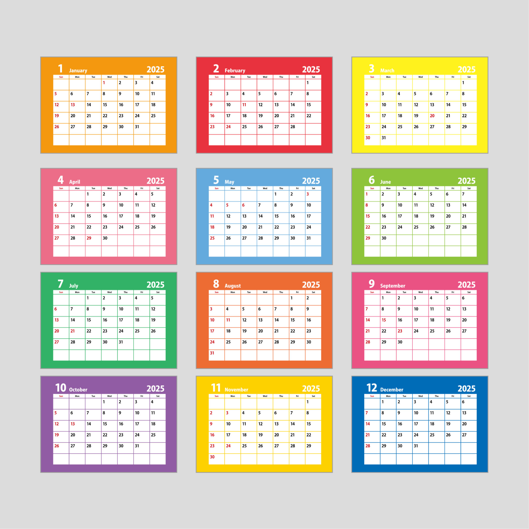 [無料]2025年シンプルA4縦カレンダー（日曜始まり・1枚完結）No.2025-012 - Mushroom Yawn FREE Calendar and Poster